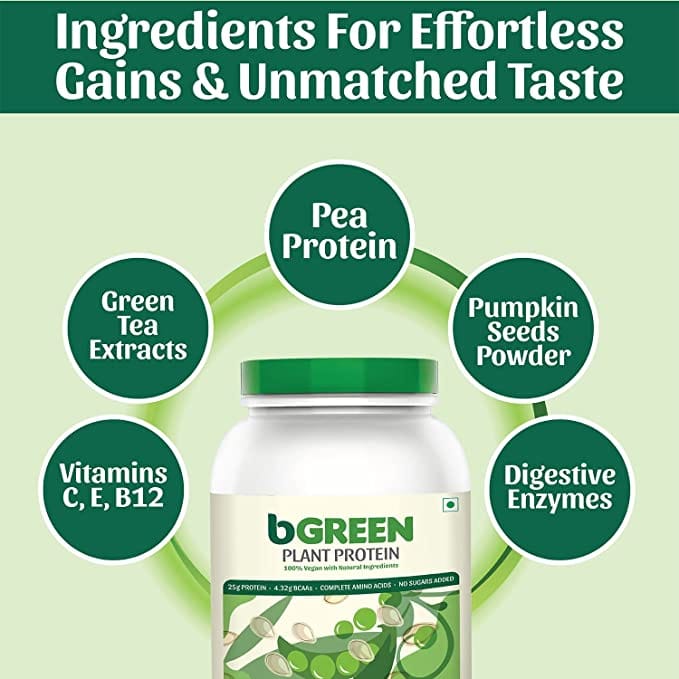 BGreen Vegan Plant Protein Powder 1kg | Cafe Mocha | 27 Servings | 25 g ...