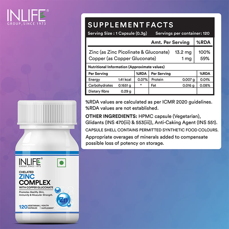INLIFE Zinc Supplements with Zinc Picolinate & Gluconate Complex ...