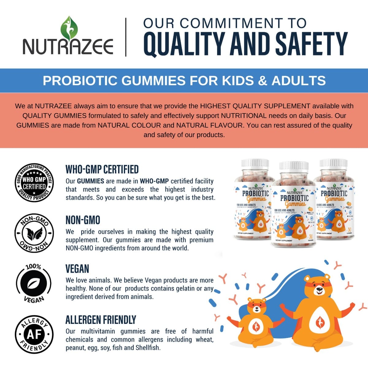 Nutrazee Probiotic Gummies Supplement with Prebiotic Fiber Zero Added ...