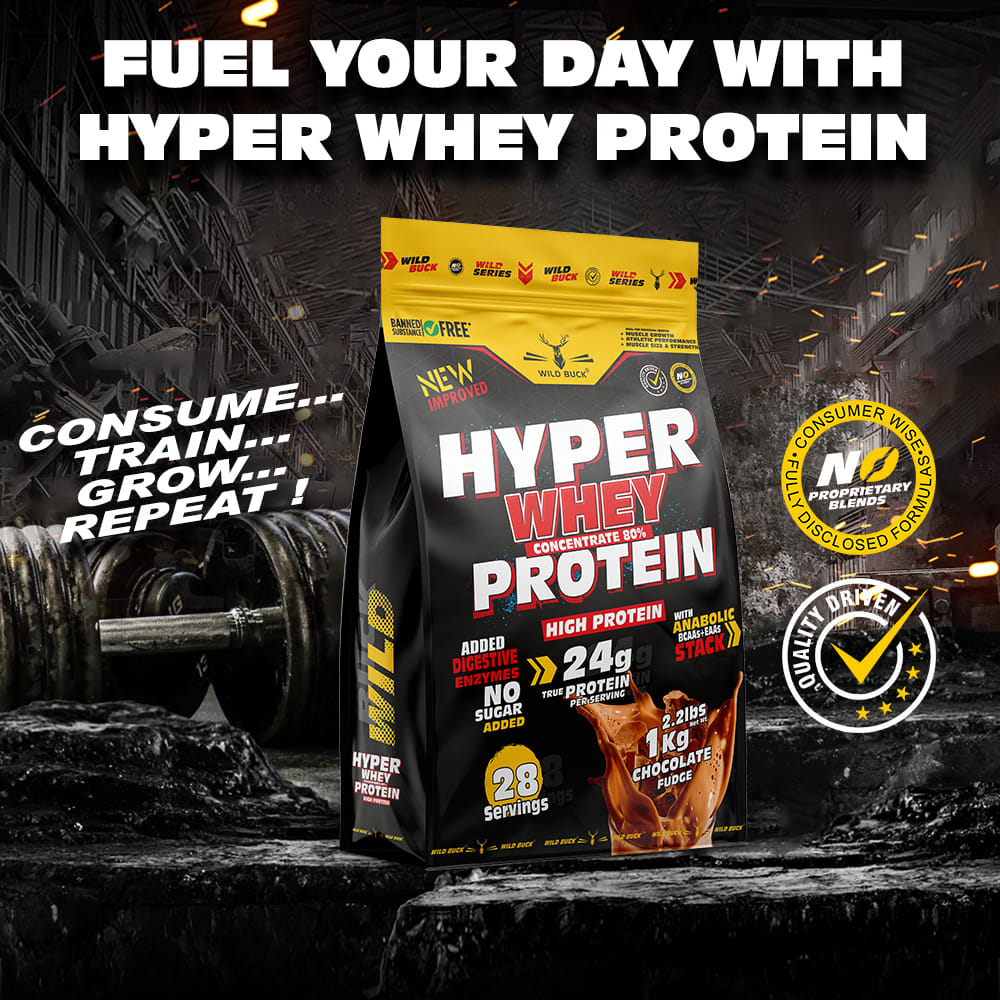 WILD BUCK Hyper Whey Protein Concentrate 80%, 24g High Protein, 6g BCAA ...
