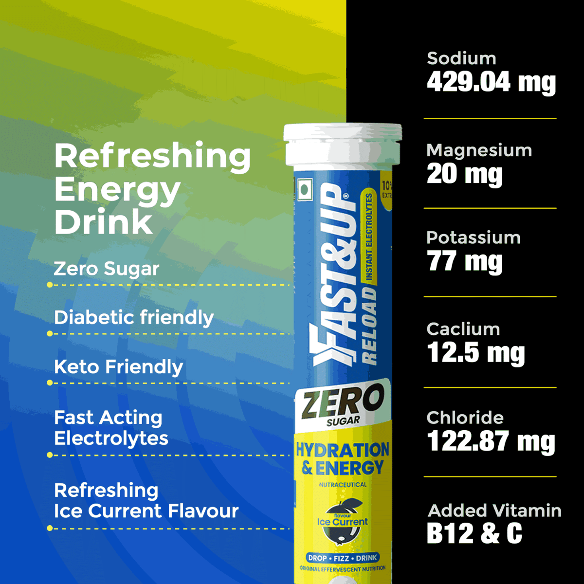 Fast&up Reload Zero - Zero Sugar Instant Energy & Hydration Drink - Ice ...