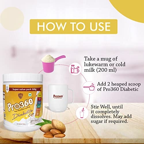 Pro360 Diabetic Care Protein Powder Badam Flavour 500g