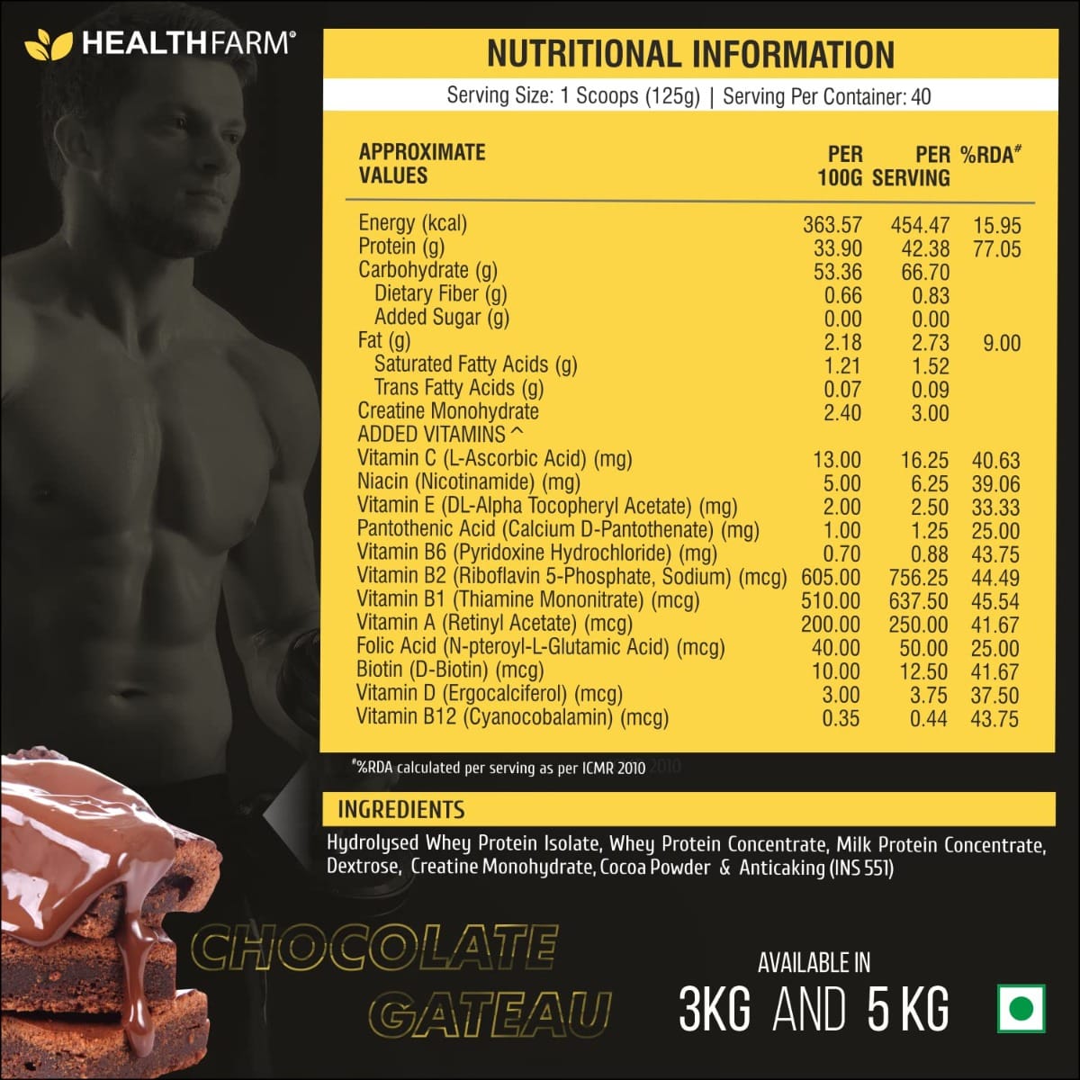 Healthfarm Hydro Gain Pure Whey Protein isolate concentrate milk ...