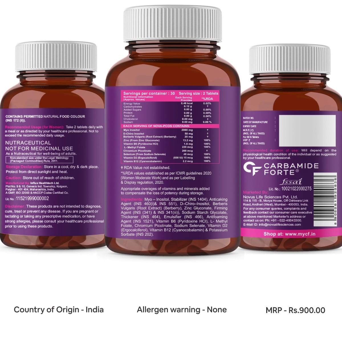 Carbamide Forte PCOS Supplement - 40:1 Ratio 2000mg | 60 Veg Tablets ...