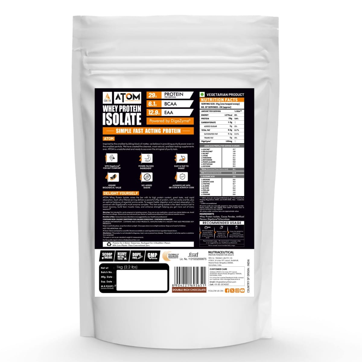 AS-IT-IS ATOM whey protein isolate 1kg - Double rich chocolate