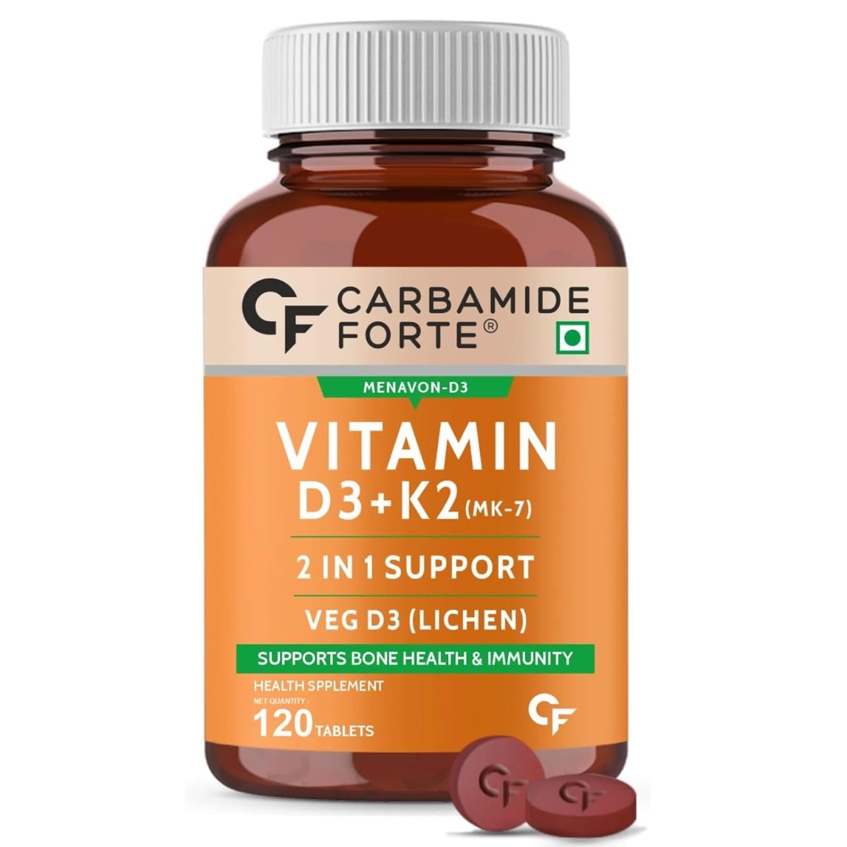 Carbamide Forte Vitamin D3 K2 MK7 | 120 Veg Tablets | Bone Health ...