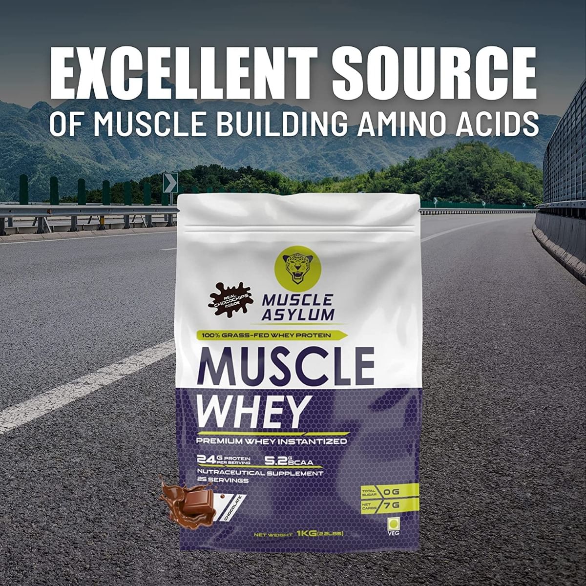 Muscle Asylum Premium 100% Whey Protein 24g Protein, 5.2g Bcaa For ...