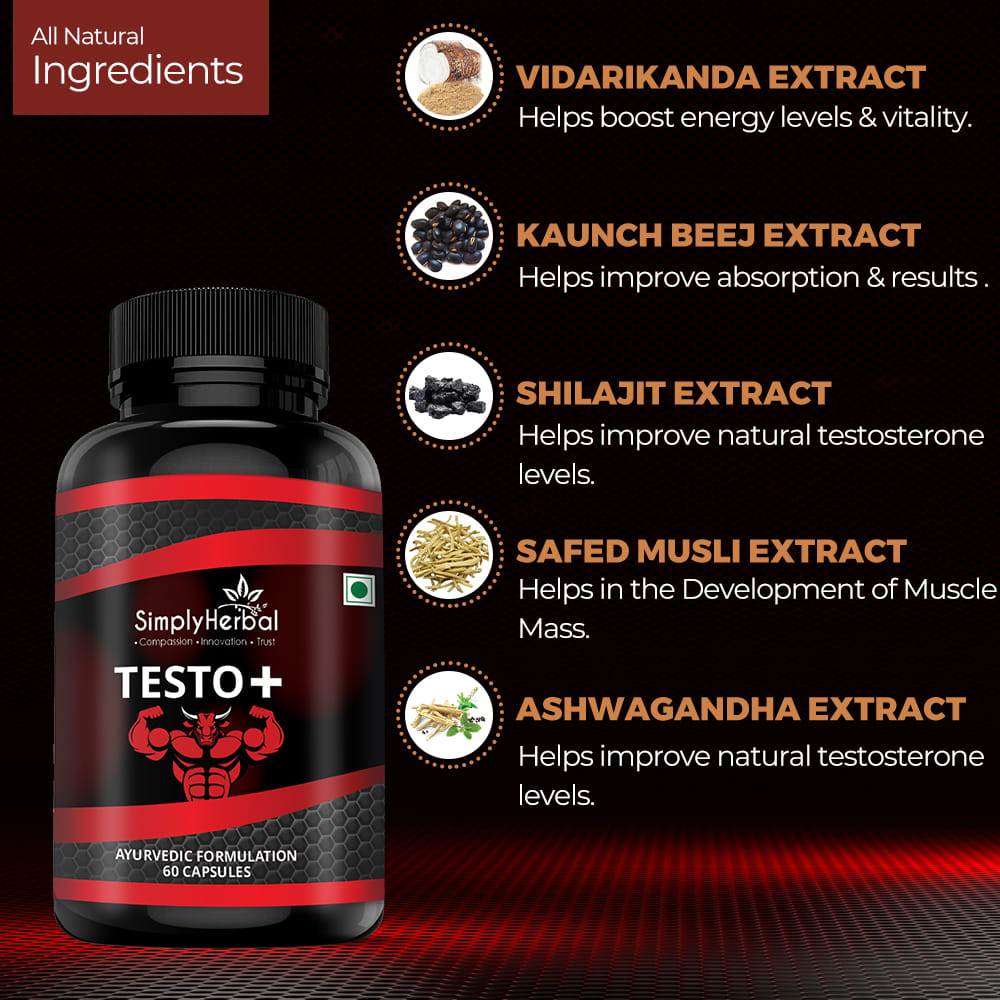 Simply Herbal Testosterone Booster Supplement Capsules - 60 Capsules