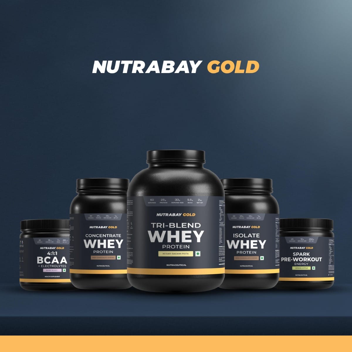 Nutrabay Gold Tri Blend Whey Protein Powder (Hydrolyzed, Isolate ...