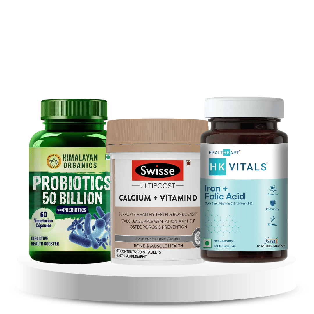 Bone + Gut Wellness Combo (Ca & Vit D + Probiotics+ Iron & Folic acid)