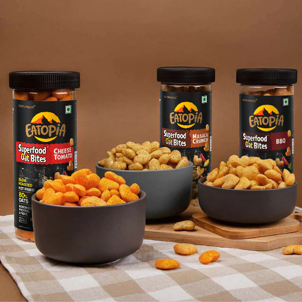 Eatopia Superfood Oat Bites - 2 BBQ + 2 Cheese Tomato + 2 Masala Crunch ...