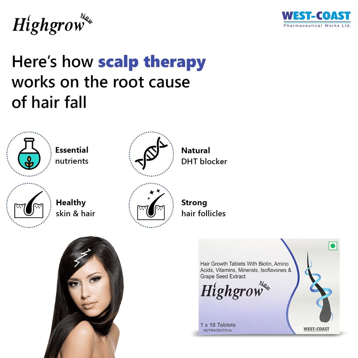 Westcoast Highgrow Tablet for Hair Growth & scalp health with Biotin ...