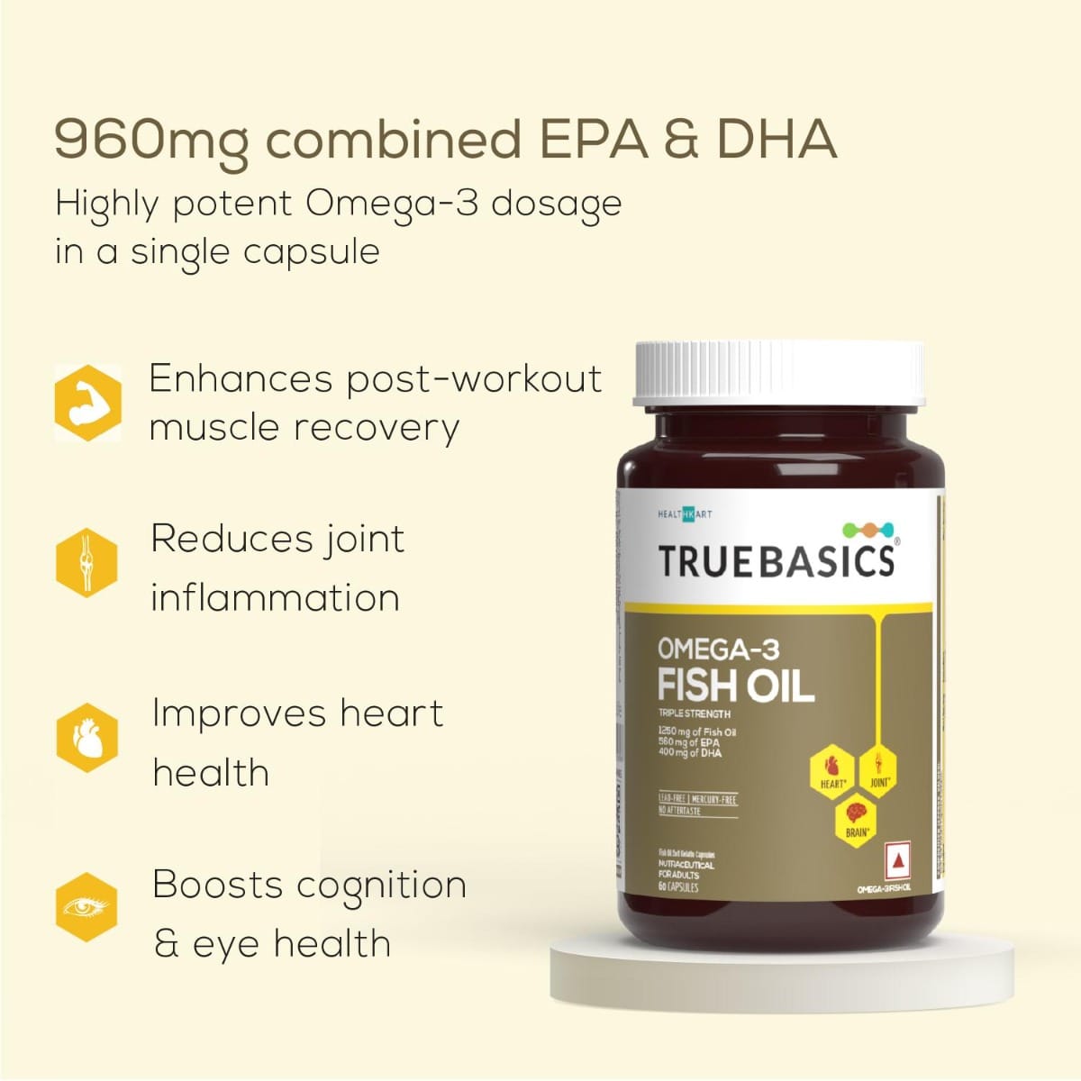 TrueBasics Omega 3 Fish Oil | 60 Capsules | Triple Strength |Heart ...