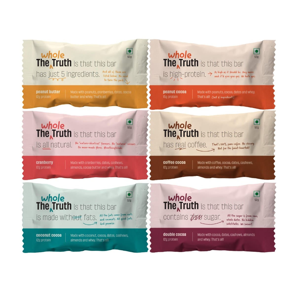 The Whole Truth - Protein Bars | All-in-One | 6 Bars x 52 g each | No ...