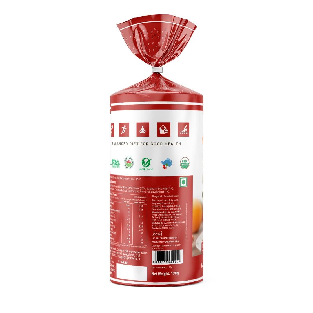 Pintola Organic Wholegrain Brown Rice Cakes - Multigrain (All Natural ...