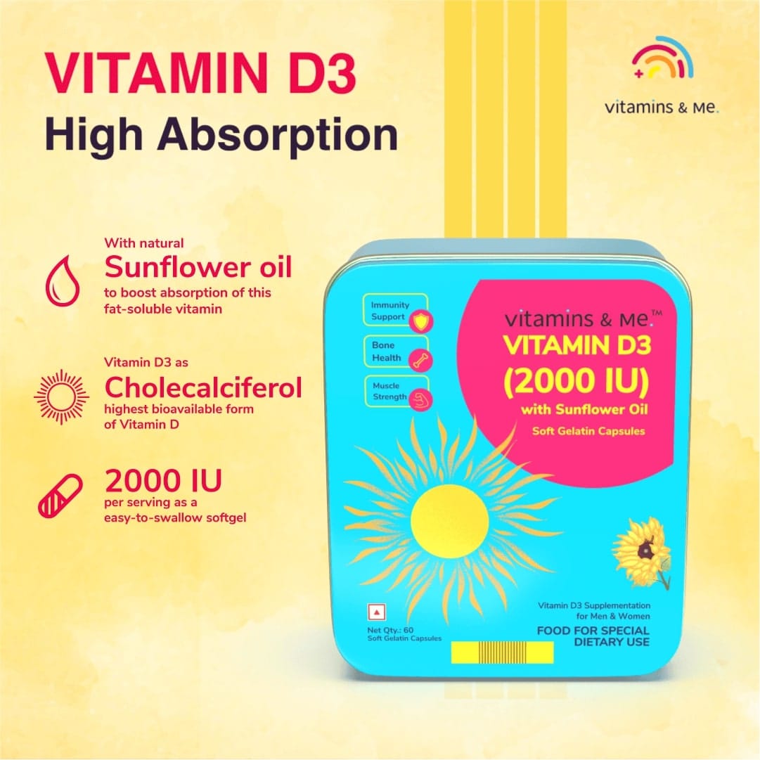 Vitamins & Me Vitamin D3 (2000 IU), with Sunflower Oil for Men & Women ...