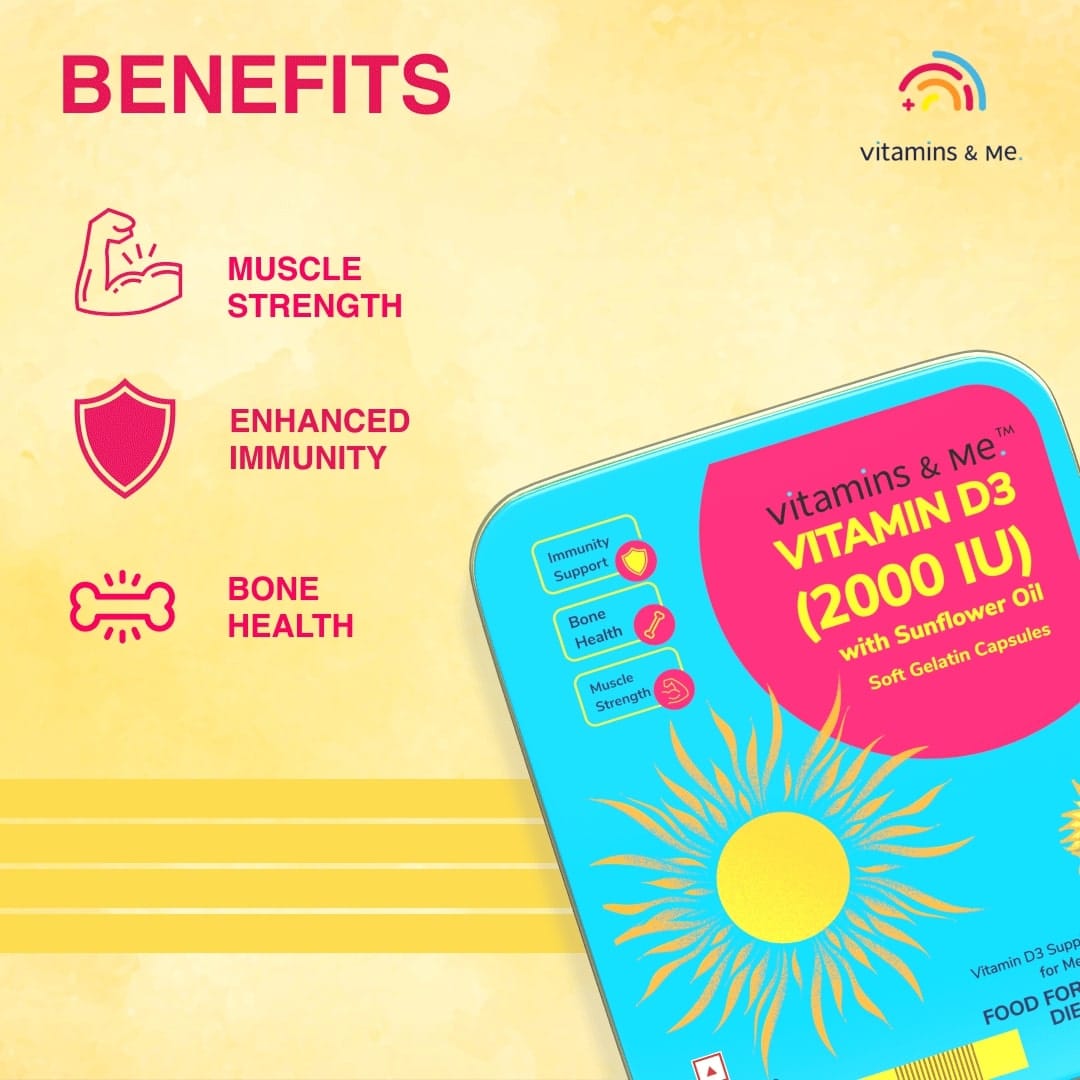 Vitamins & Me Vitamin D3 (2000 IU), with Sunflower Oil for Men & Women ...