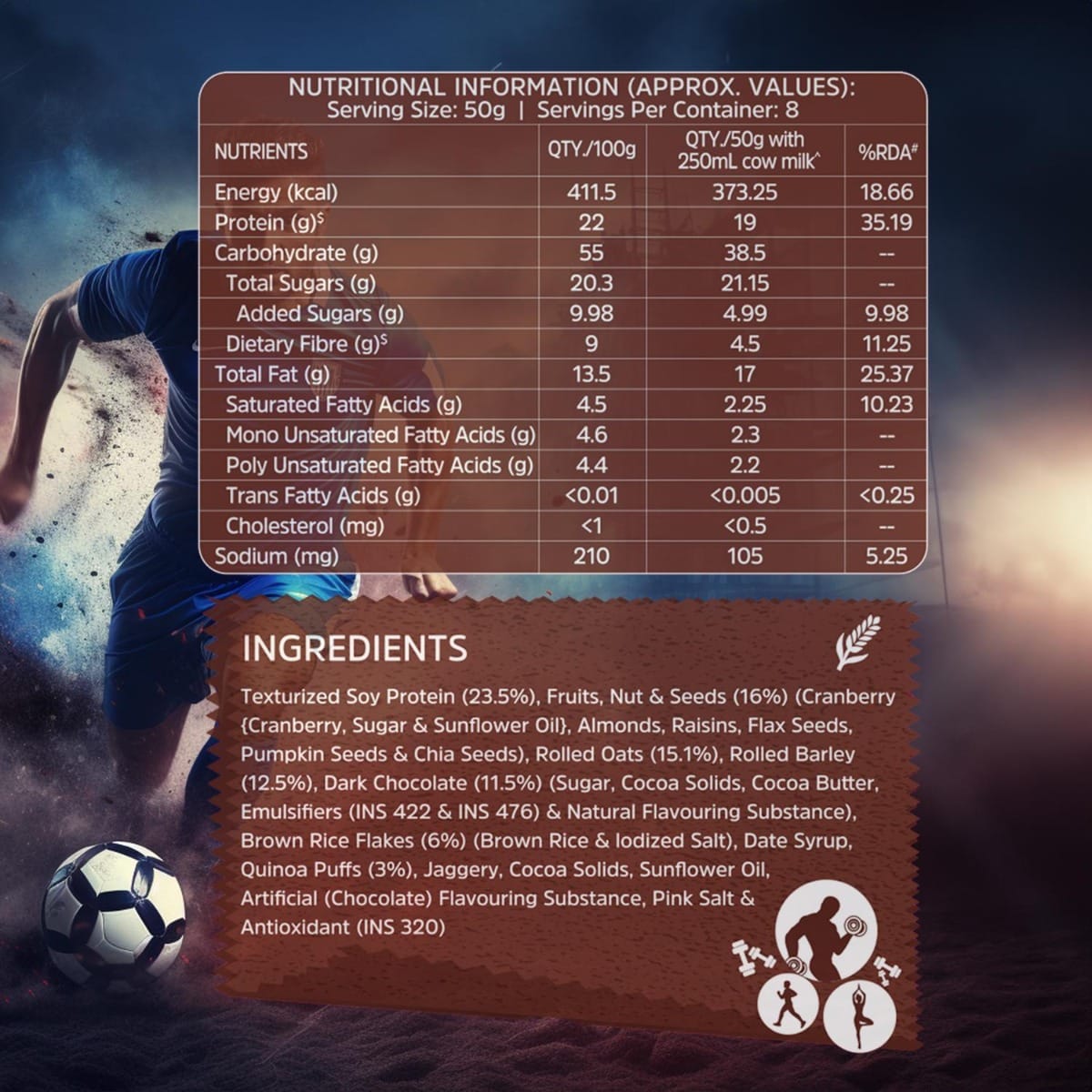 MuscleBlaze MB High Protein Muesli, Dark Chocolate & Cranberry, 22 g ...