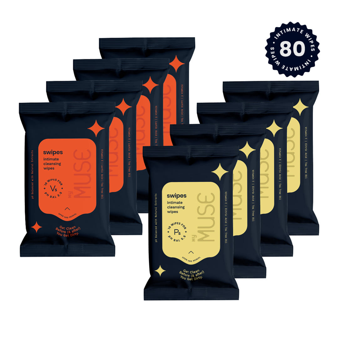 MyMuse Swipes pH-balanced Intimate Wipes - For Men & Women (8 x 10 wipes)