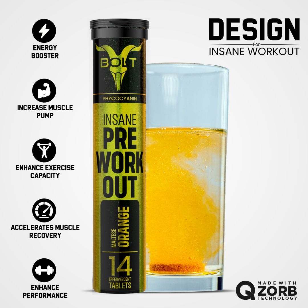 Bolt INSANE Pre-Workout Effervescent Tablet Supplements|Pre-Training ...