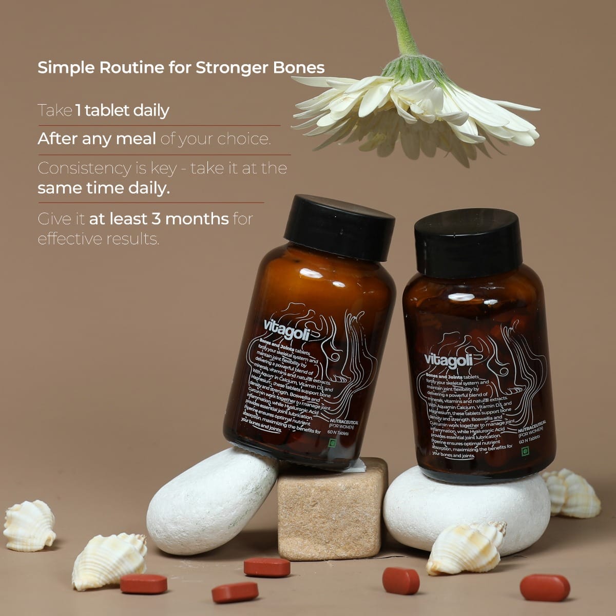 Vitagoli Bones Tablets | With Aquamin Calcium & Magnesium, Vitamin D3 ...