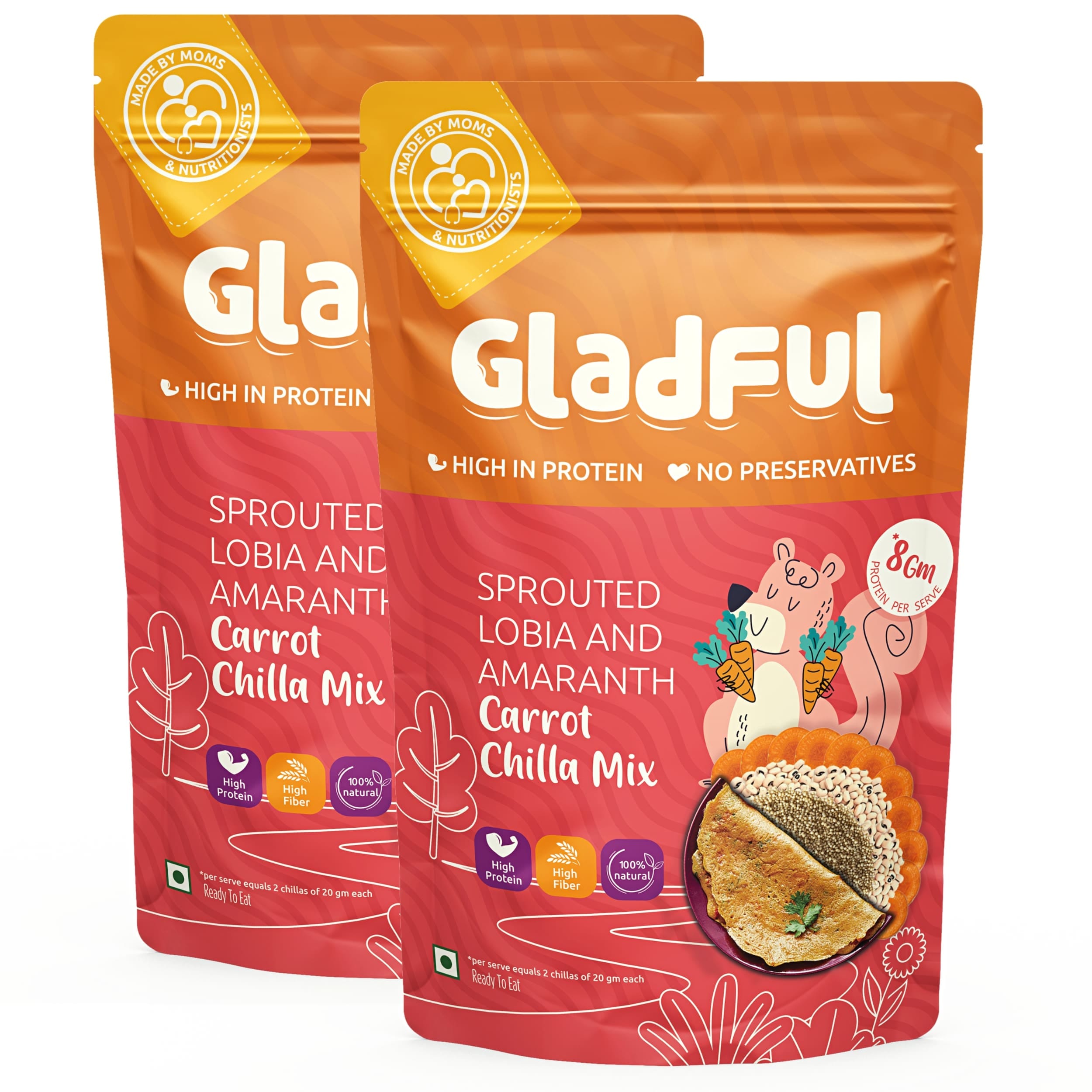 Gladful Carrot Protein Sprouted lentils & millets Instant Chilla – Dosa ...