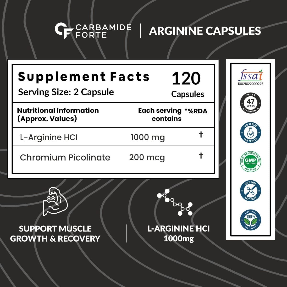 Carbamide Forte L Arginine 1000mg Supplement Per Serving - 120 Veg Capsules
