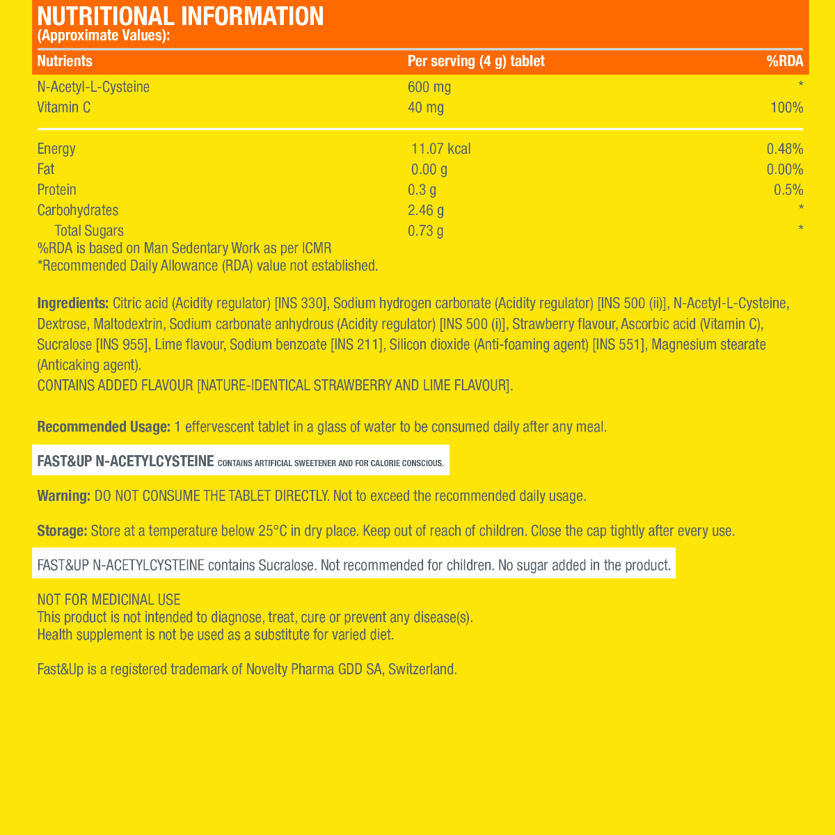 Fast & Up NAC (N - Acetylcysteine) 600mg NAC + 40mg Vitamin C, Lung ...