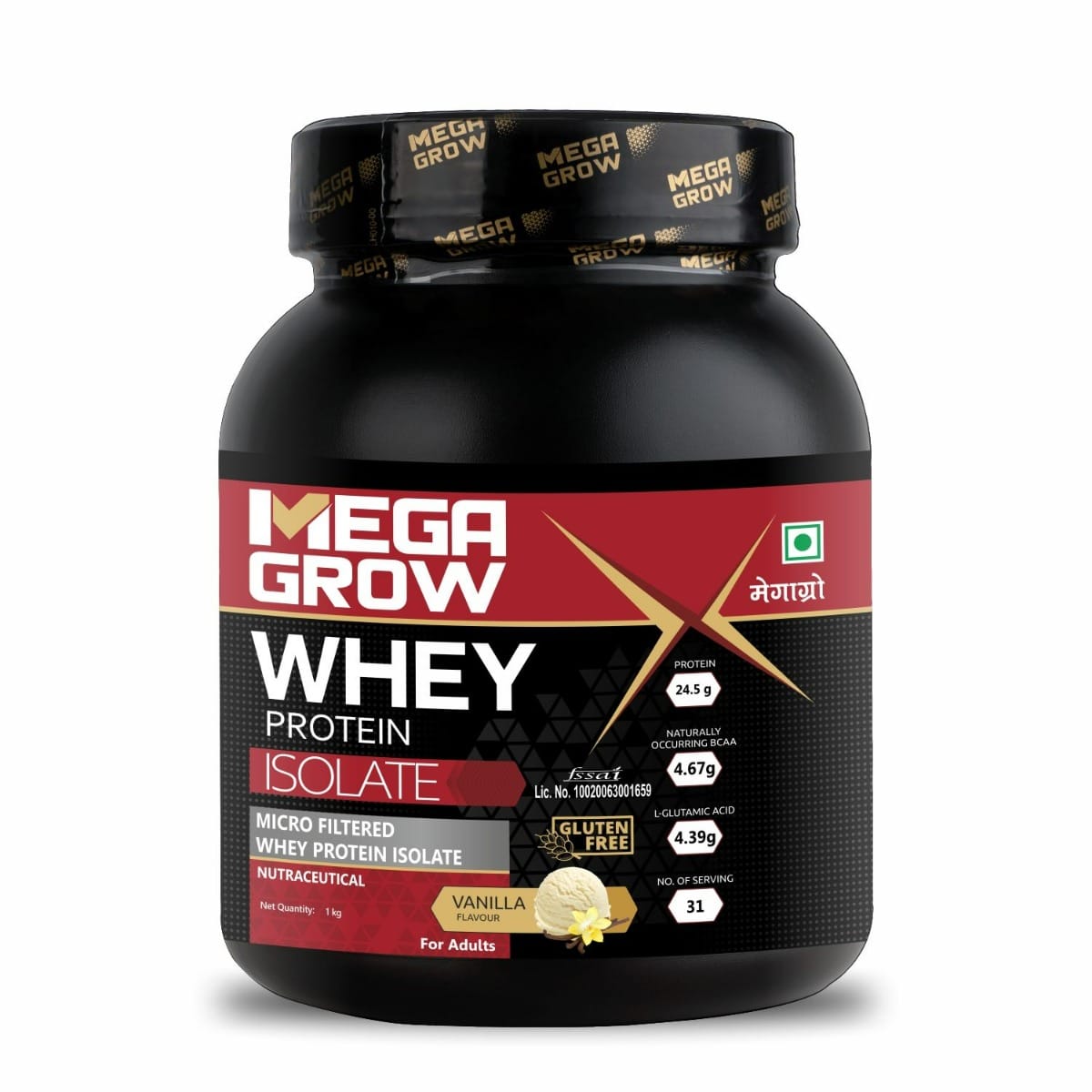 Megagrow Isolate Whey Protein Powder Vanilla Flavored with shaker ...