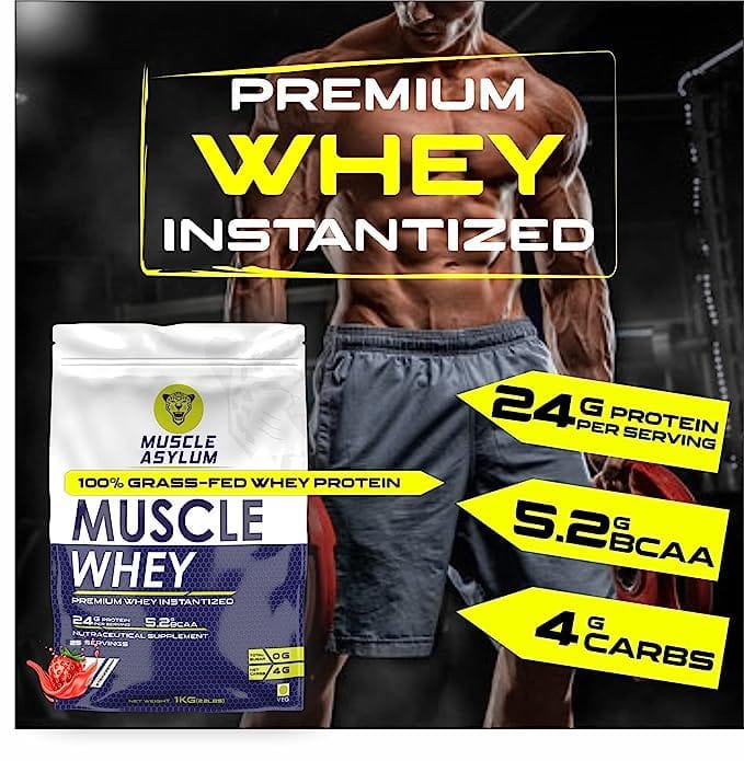 Muscle Asylum Premium 100% Whey Protein, 24g Protein, 5.2g Bcaa, For ...