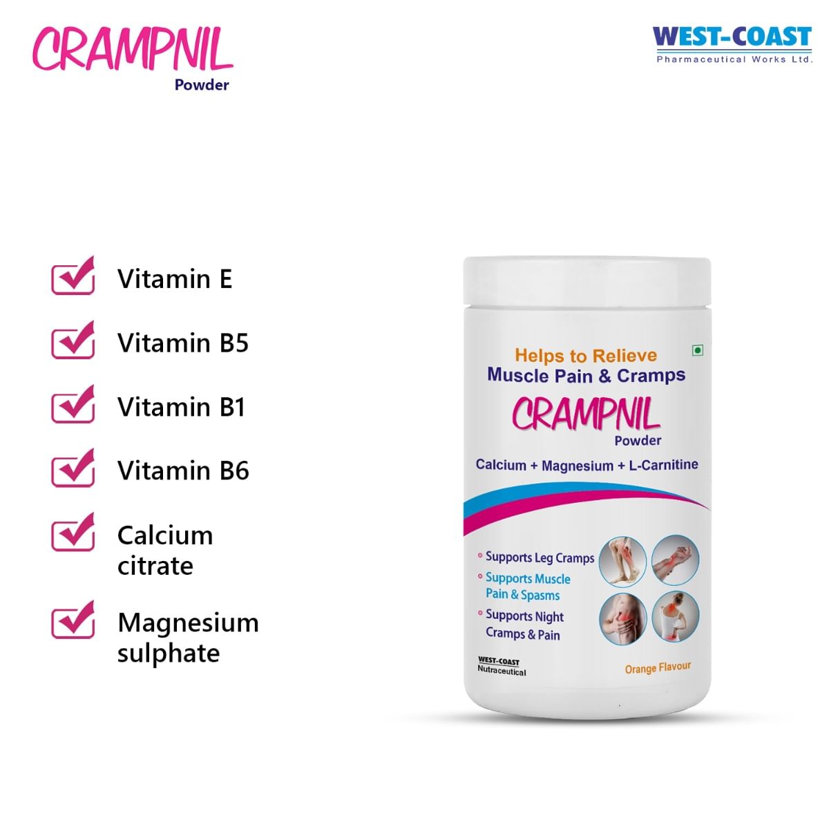 Westcoast Crampnil Powder | Orange Flavour| helps to relieve muscle ...