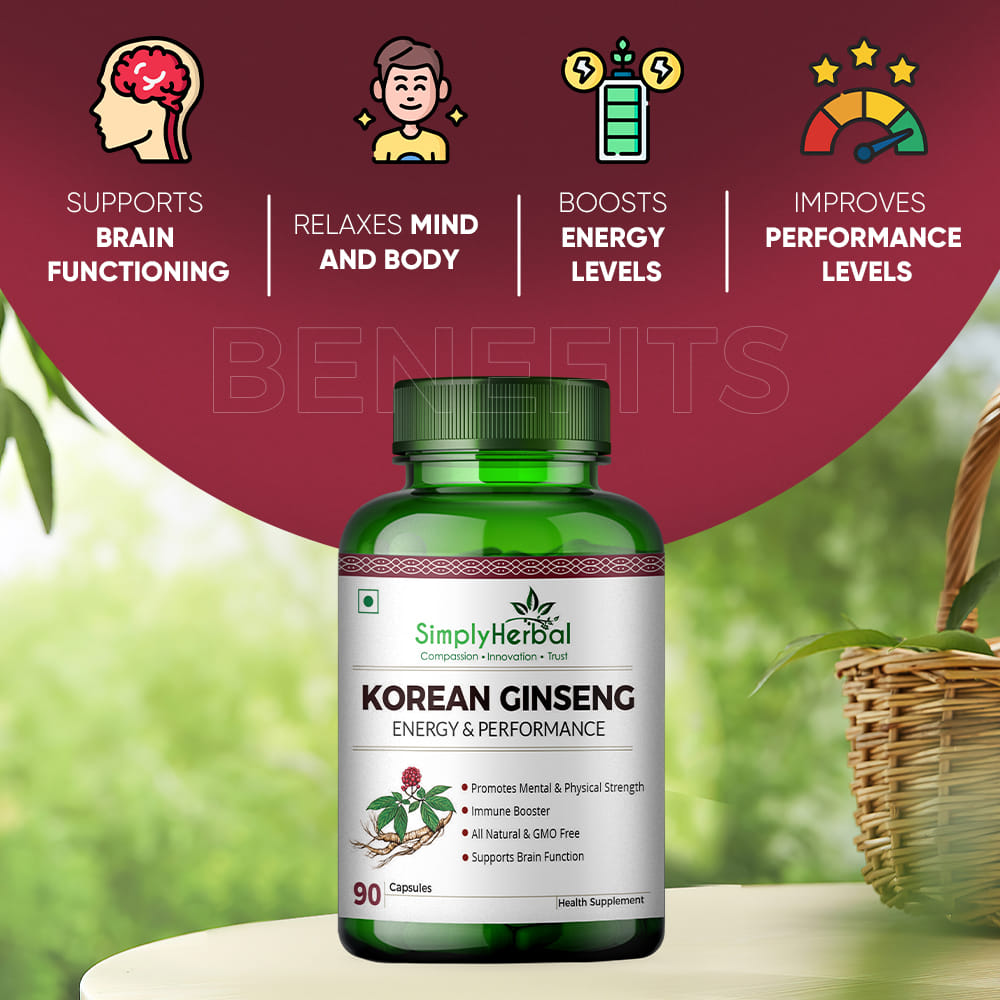 Simply Herbal Natural Korean Red Ginseng 500mg - 90 Capsules