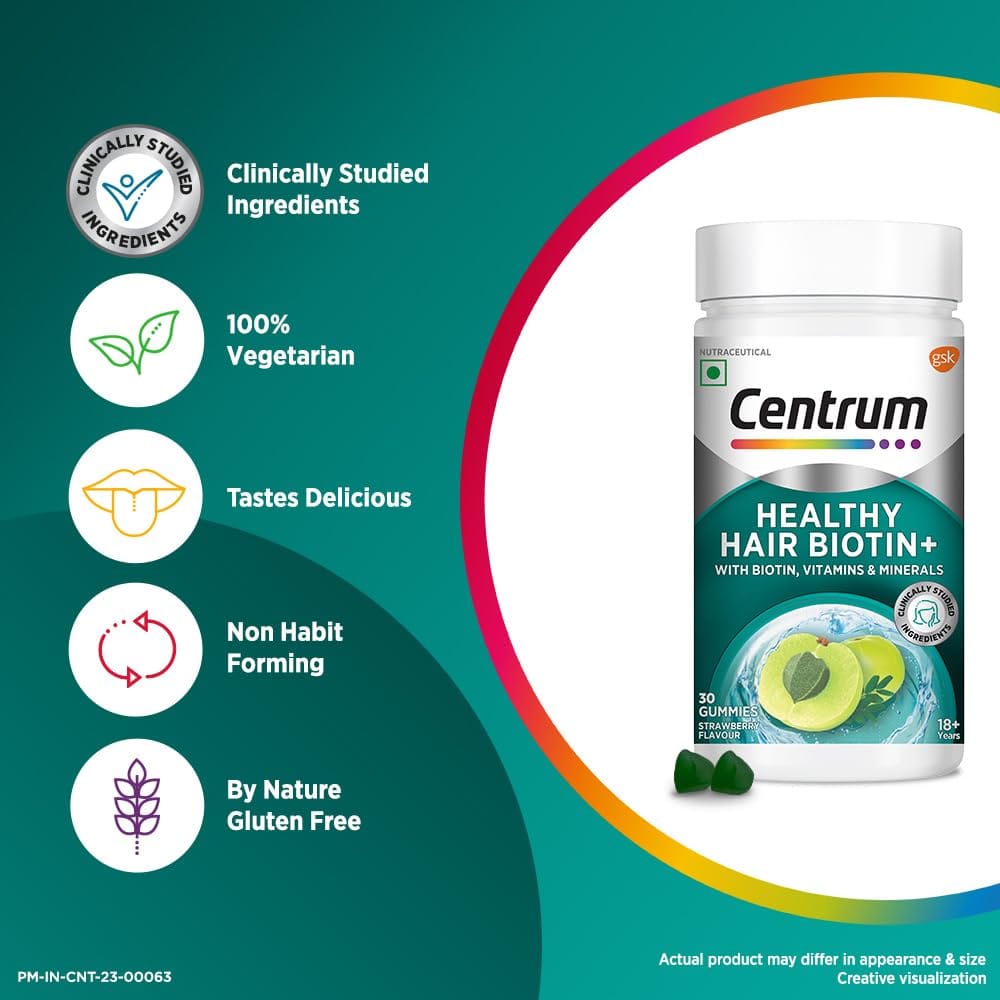 Centrum Healthy Hair Biotin+ | 30 Gummies for Men & Women | 100% RDA of ...
