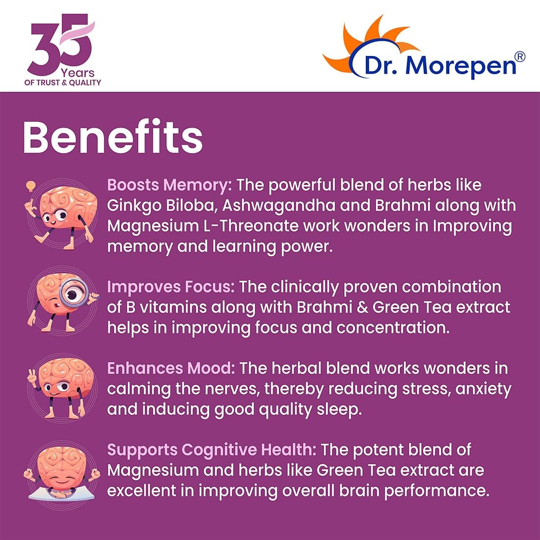 Mind and Mood Enhancers | DR. MOREPEN Memory, Focus & Mood Tablets with ...