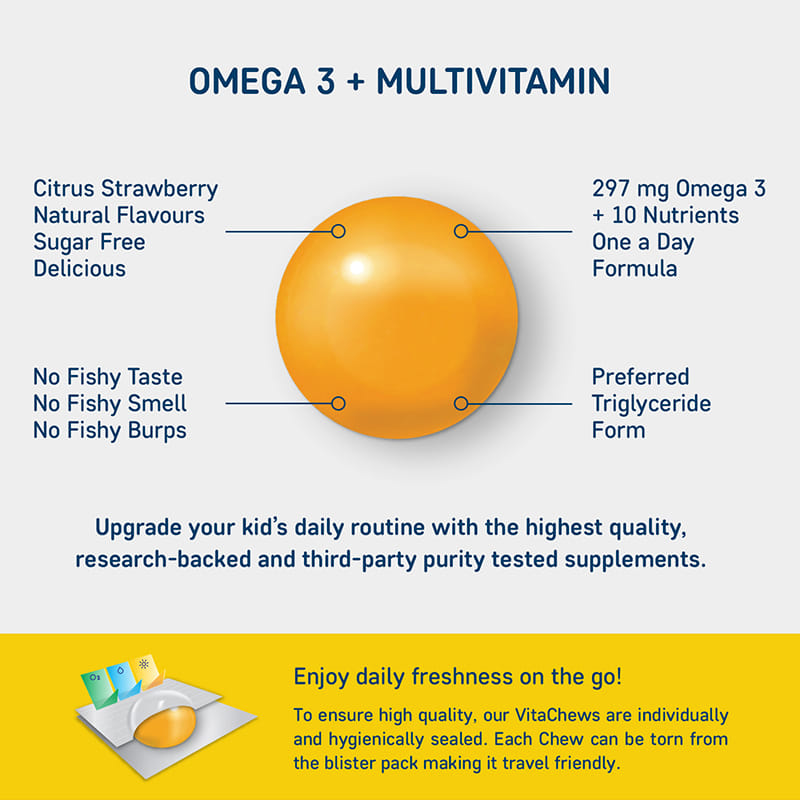 QUARANT VitaChews Omega 3 Fish Oil + Multivitamin for Kids Supports ...