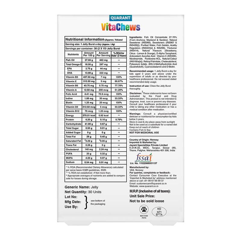 QUARANT VitaChews Omega 3 Fish Oil + Multivitamin for Kids Supports ...