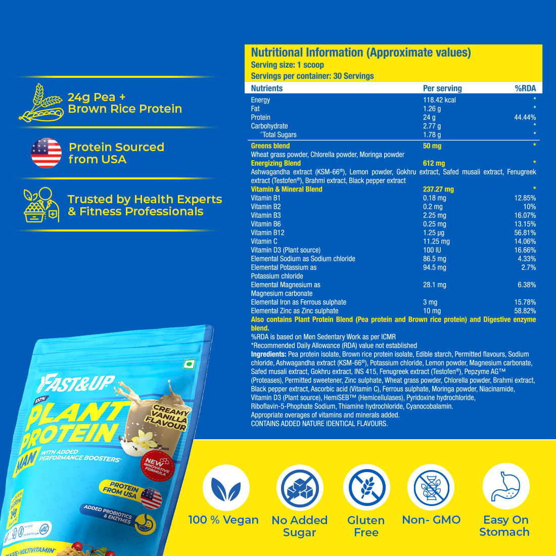 Fast&Up Plant Protein For Man-Vegan & Gluten Free (Added Metabolic ...