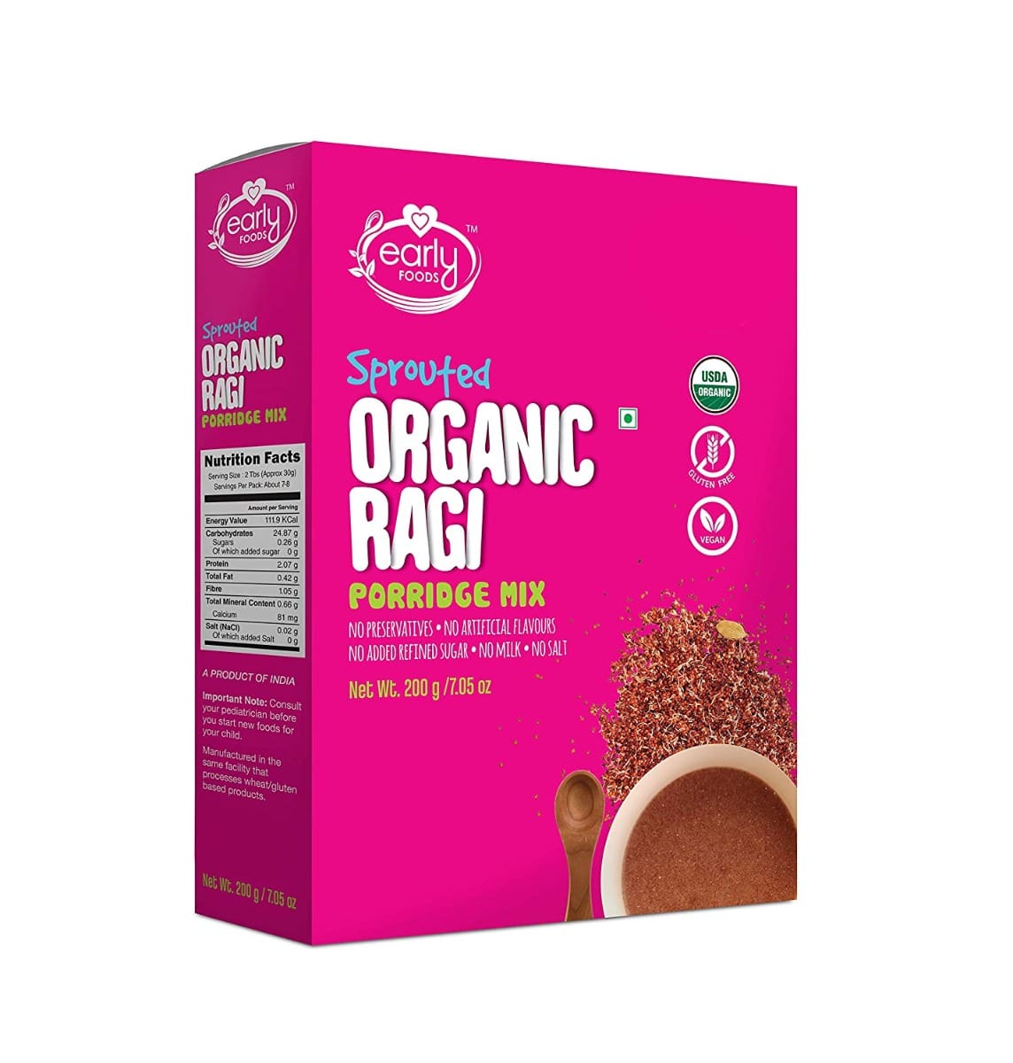 Early Foods Organic Sprouted Ragi Porridge Mix 200g (Plain)