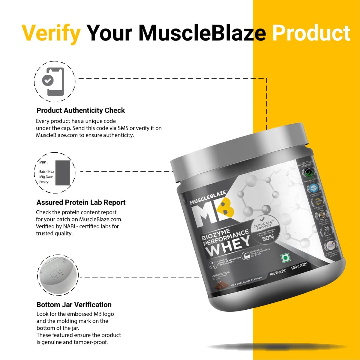 MuscleBlaze MB Biozyme Performance Whey 500g | 14 Serving | Rich ...