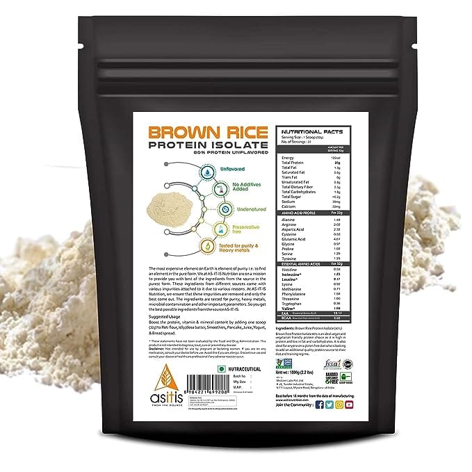AS-IT-IS Nutrition 100% Brown Rice Protein Isolate,25g Protein&5g BCAA ...