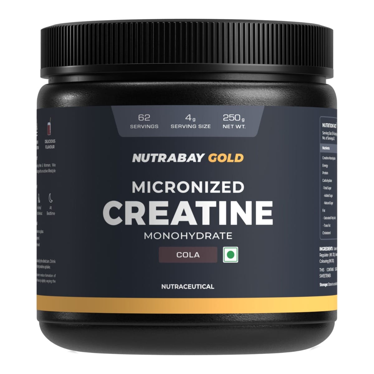 Nutrabay Gold Micronized Creatine Monohydrate 250g | 62 Serving | Cola ...
