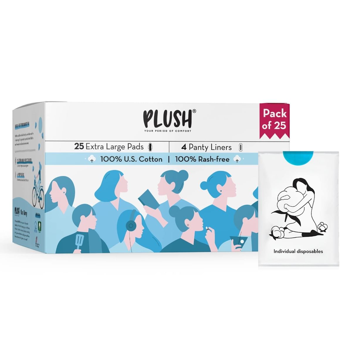 Plush Rash-Free Sanitary Pads - 25XL + 4 Free Panty Liners with ...