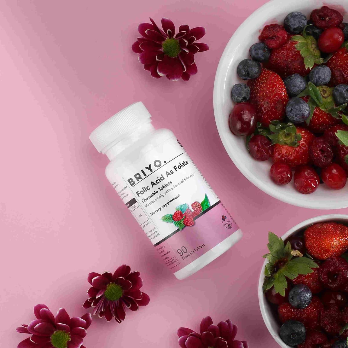 Briyo folic acid as folate (active form of folic acid) (chewable tablets (natural raspberry ...