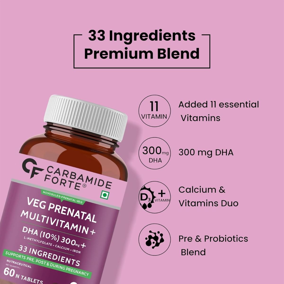 Carbamide Forte Veg Prenatal Multivitamin for Pregnancy with DHA 300mg ...