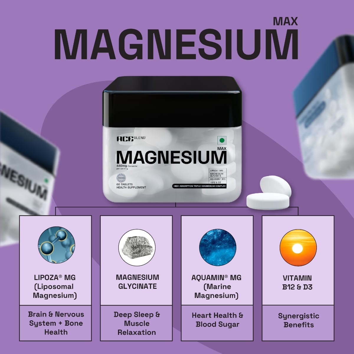 Ace Blend Max Magnesium Tablets 440mg | Magnesium Glycinate + Liposomal ...