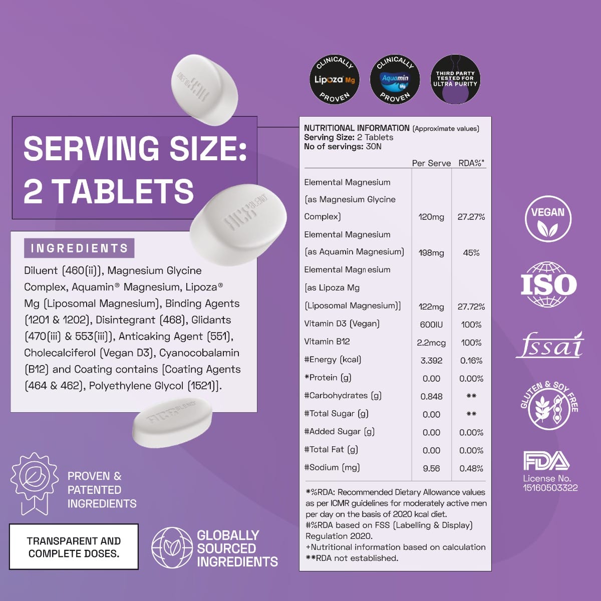 Ace Blend Max Magnesium Tablets 440mg | Magnesium Glycinate + Liposomal ...