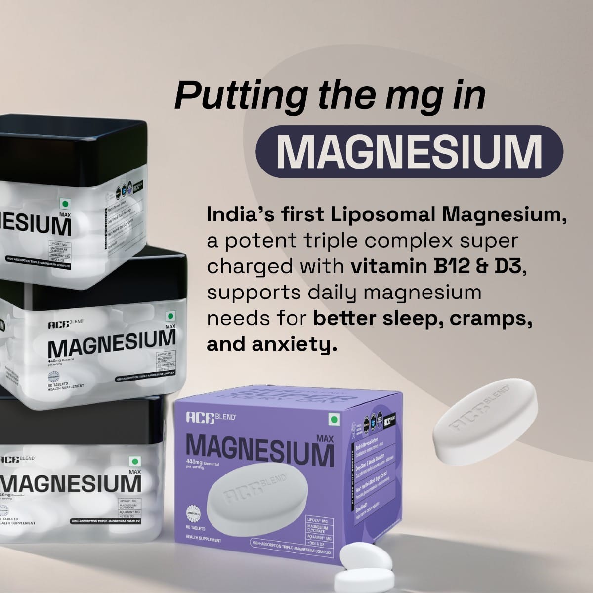Ace Blend Max Magnesium Tablets 440mg | Magnesium Glycinate + Liposomal ...