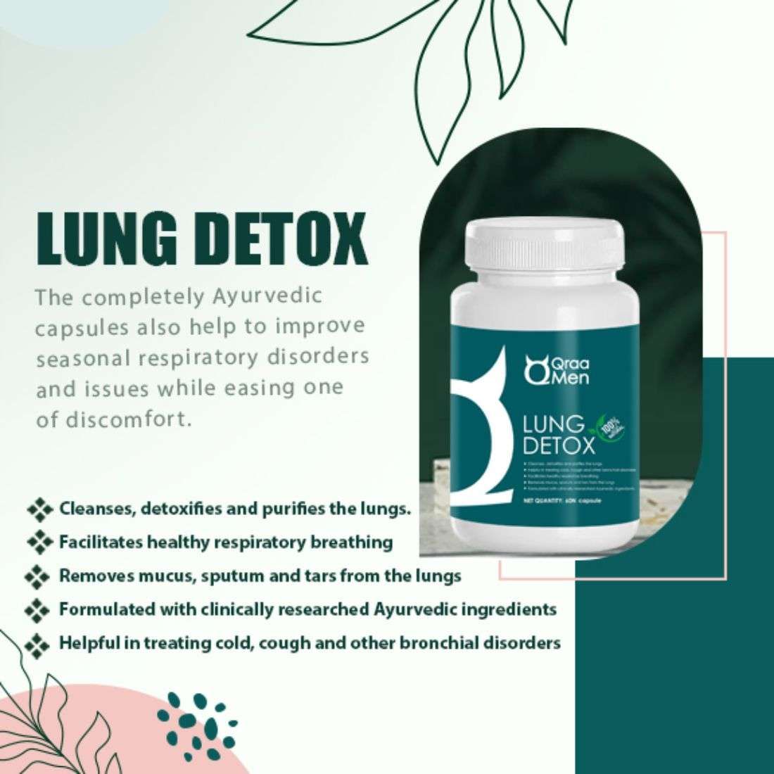 Qraa Men Lung Detox Capsules for Men I Cleanses, detoxifies and ...
