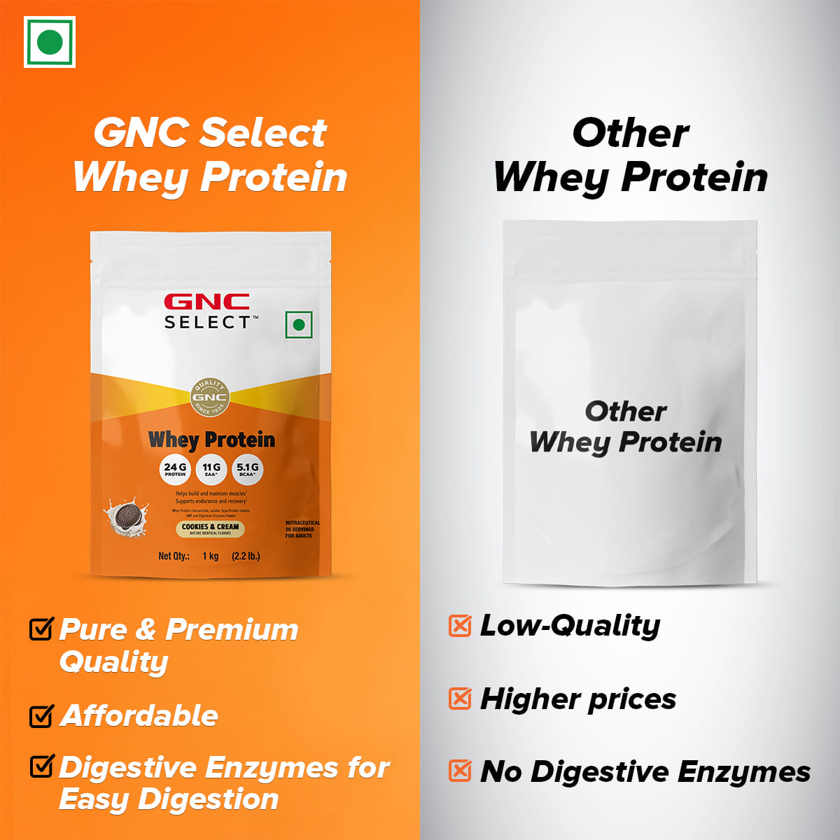 GNC 100% Whey Protein Powder With Free Shaker | 2.2 LBS (1KG) | Cookies ...