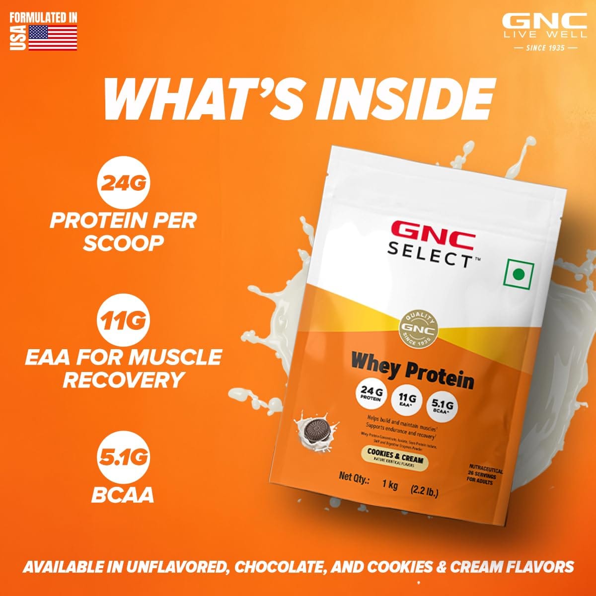GNC 100% Whey Protein Powder With Free Shaker | 2.2 LBS (1KG) | Cookies ...